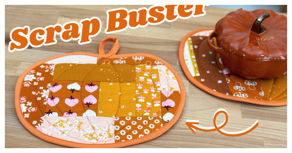 Scrappy Quilted Pumpkin Pot Holder Free Sewing Pattern